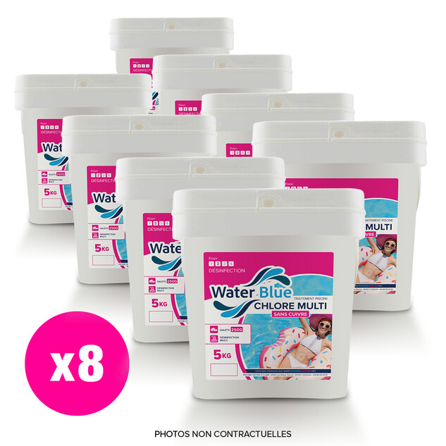 Chlore piscine multi-actions sans cuivre en galets de 250 gr